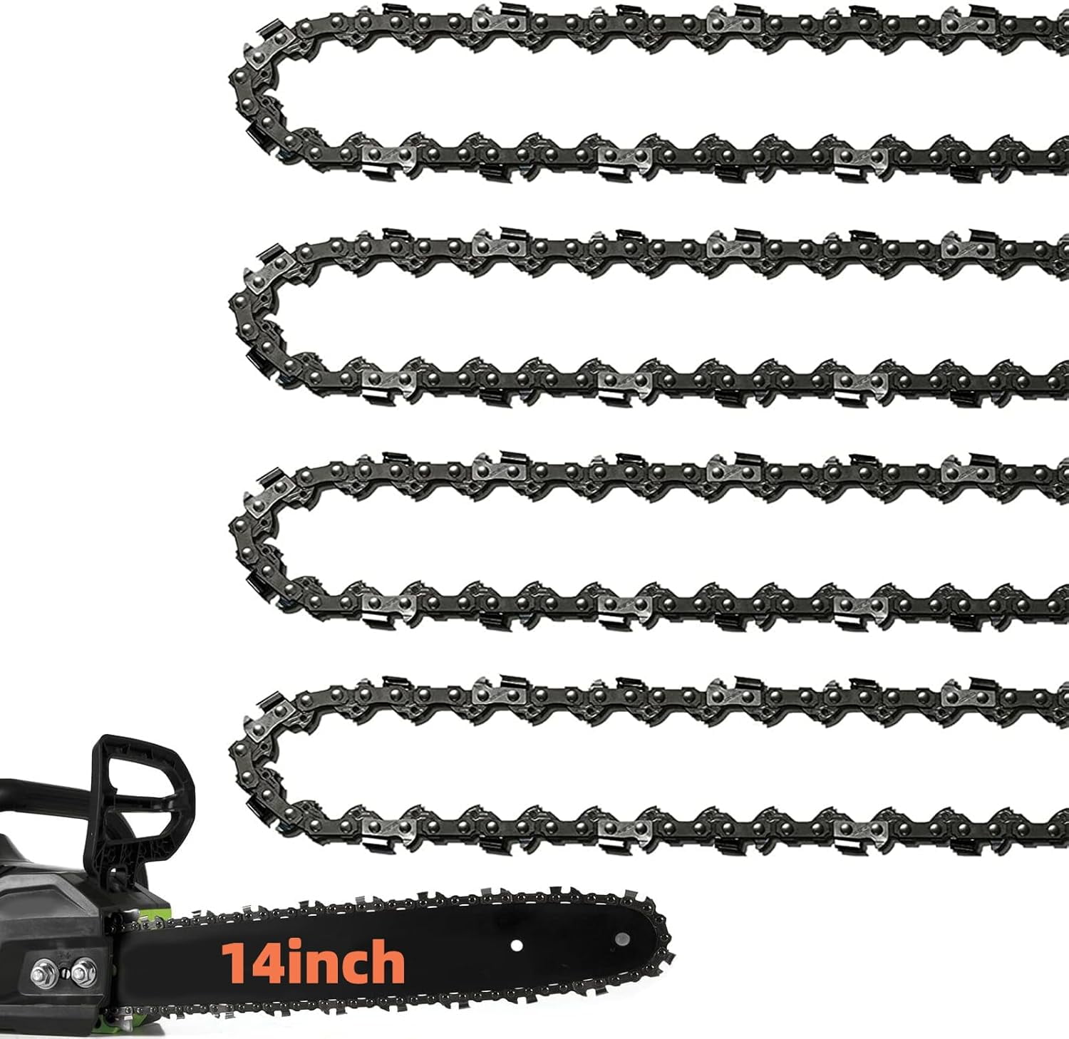 4 Pack 14 Inch Chainsaw Chain 52 Drive Links, .050" Gauge, 3/8" LP ...