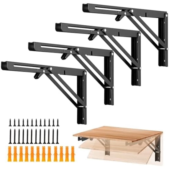 4 Pack 14 Inch Folding Shelf Brackets – Matte Black, Heavy Duty ...