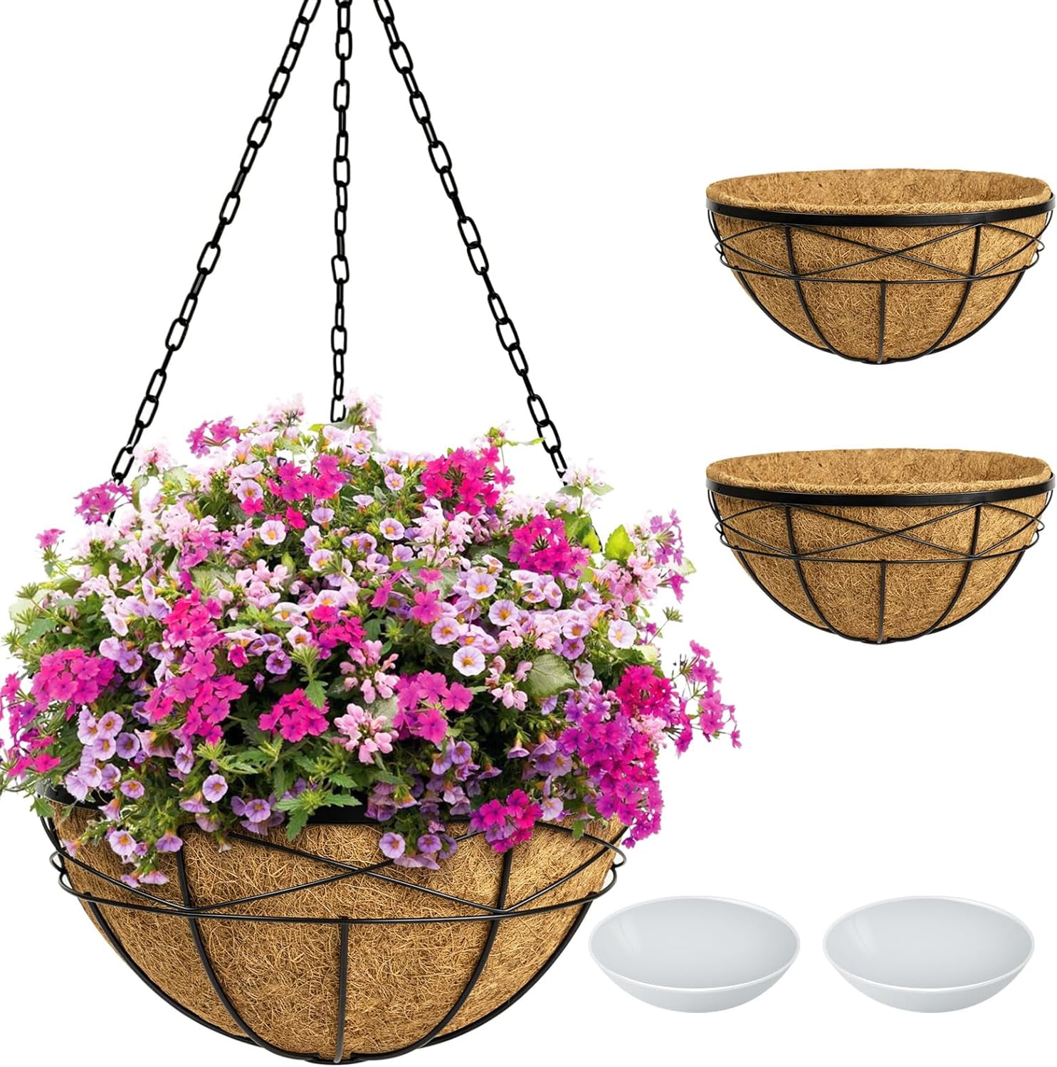 4 Pack 14 Inch Hanging Flower Baskets for Outdoor Plants Large Metal ...