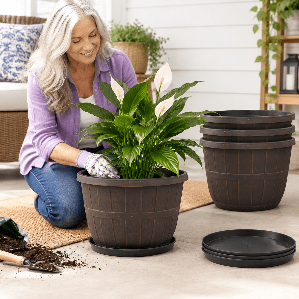 4 Pack 14 Inch Large Plastic-flower-pots-for-indoor-outdoor- - Walmart.com