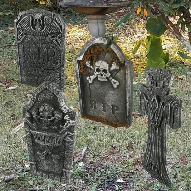4 Pack 14'' x 22'' Halloween Foam RIP Tombstones Graveyard Headstone ...