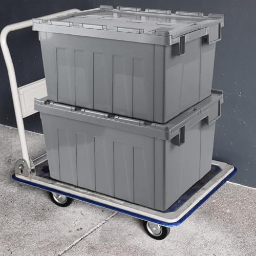 4 Pack 15 Gallon Industrial Plastic Storage Tote with Hinged Attached ...