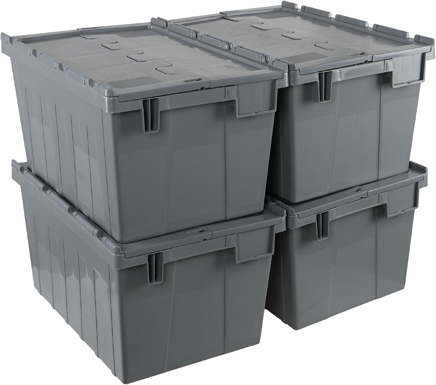4-Pack 15 Gallon Storage Tote with Hinged Attached Lid, Industrial ...