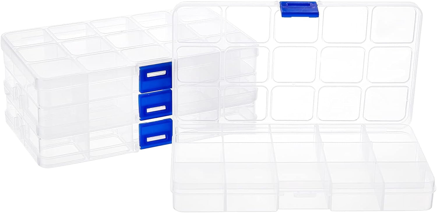 4 Pack 15 Grids Clear Plastic Compartment Container(6.9x4x1") Bead ...
