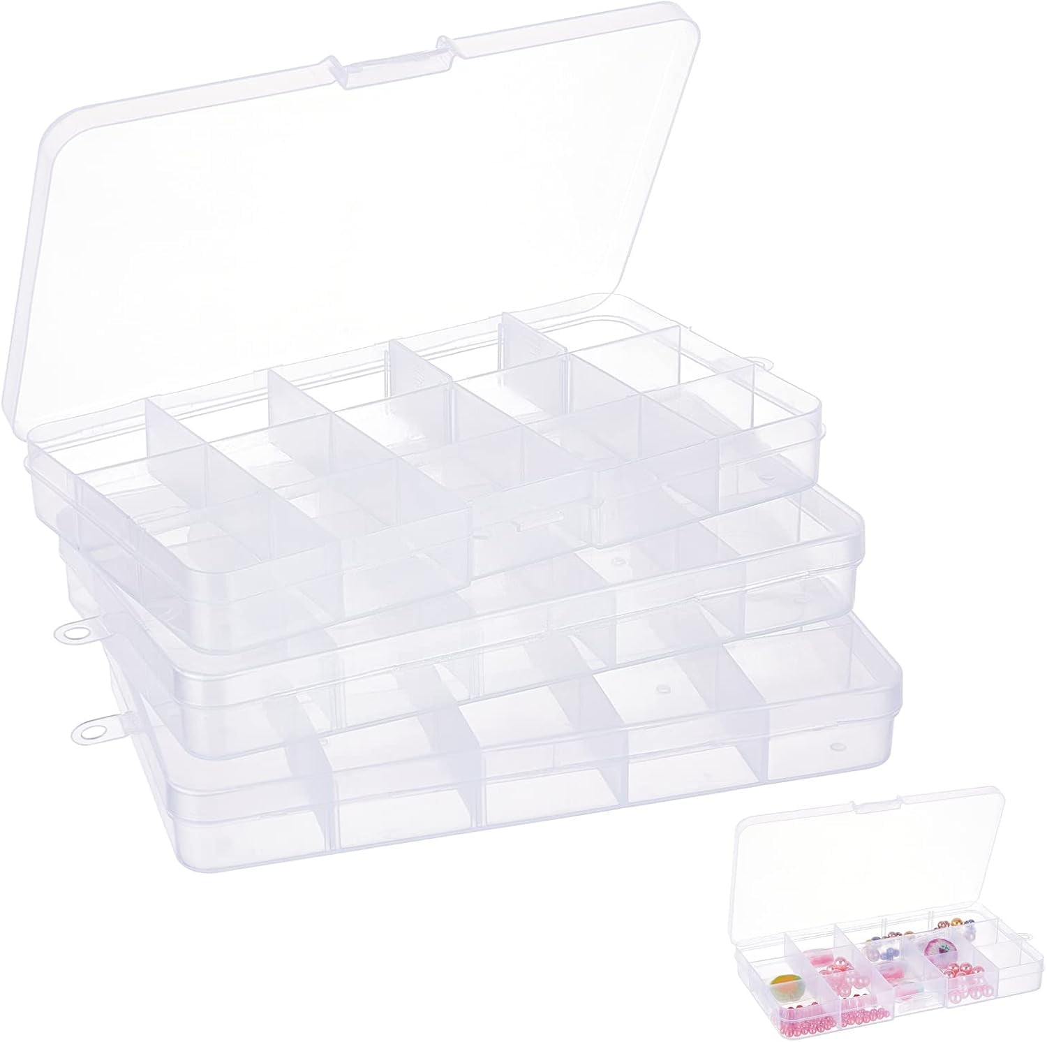 4 Pack 15 Grids Organizer Box 17x9.8cm Transparent Plastic Organizers ...