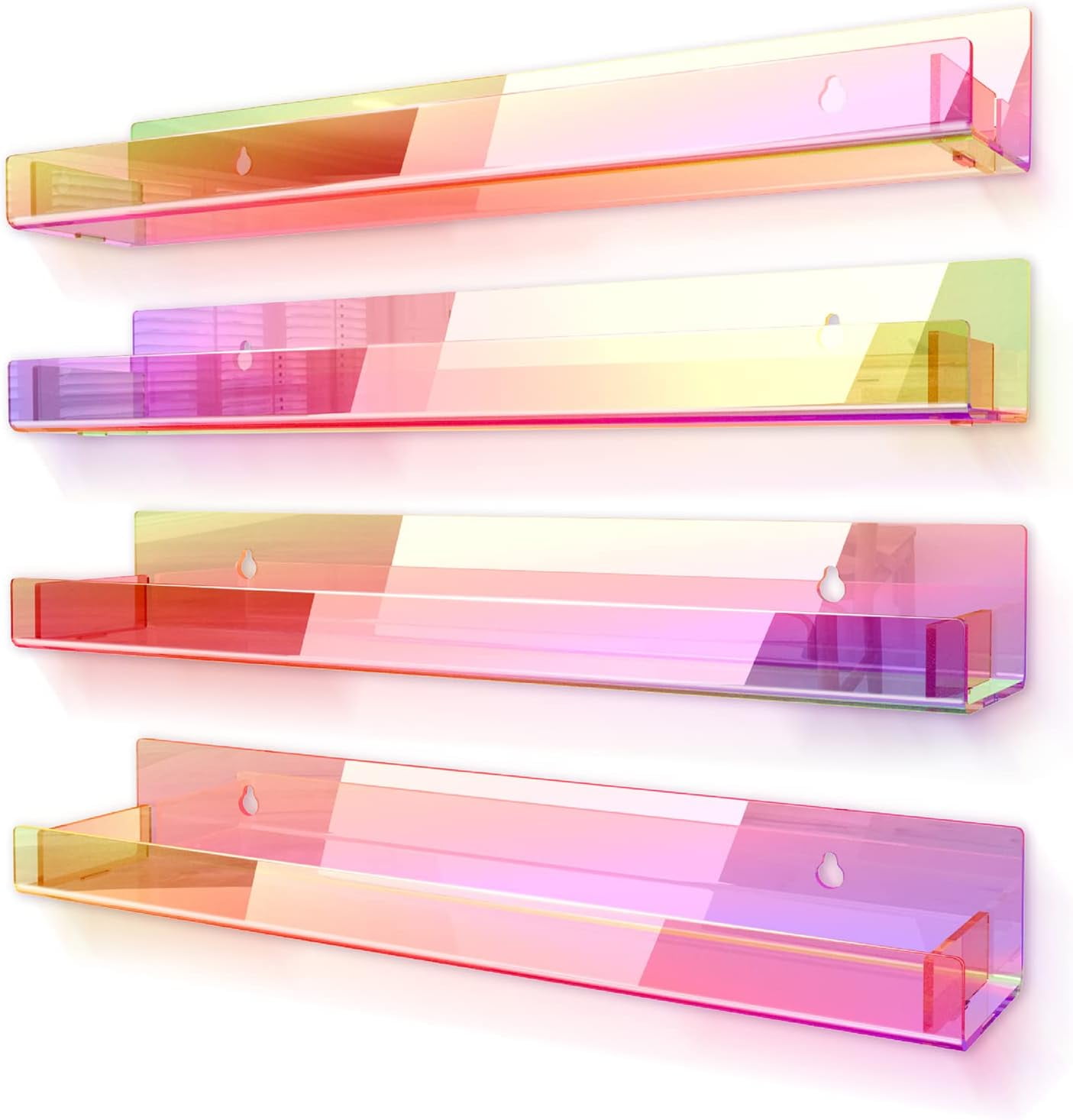 4 Pack 15 Inch Gold Reflective Acrylic Shelves, Gold Foating Shelves ...