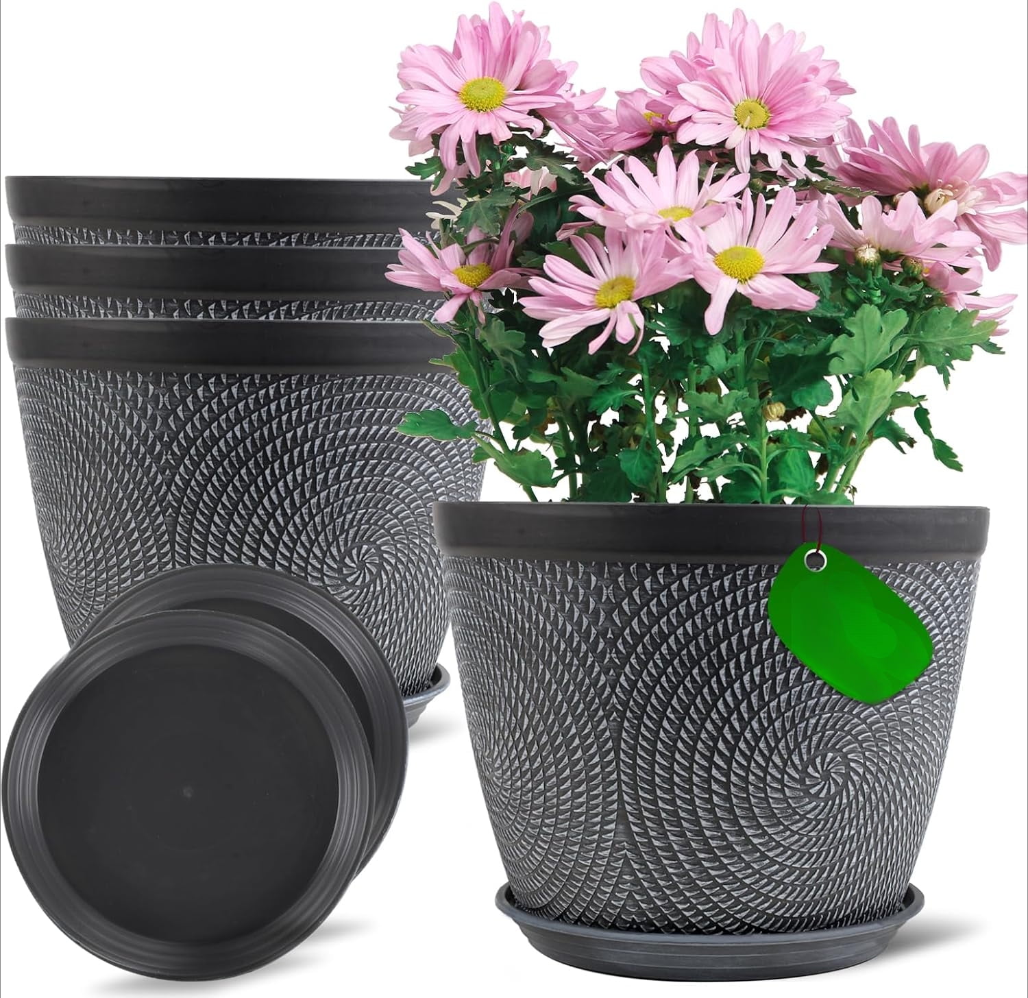 4-Pack 15 Inch Large Plant Pots for Indoor and Outdoor Plants, Plastic Flower Pots with Drainage ...