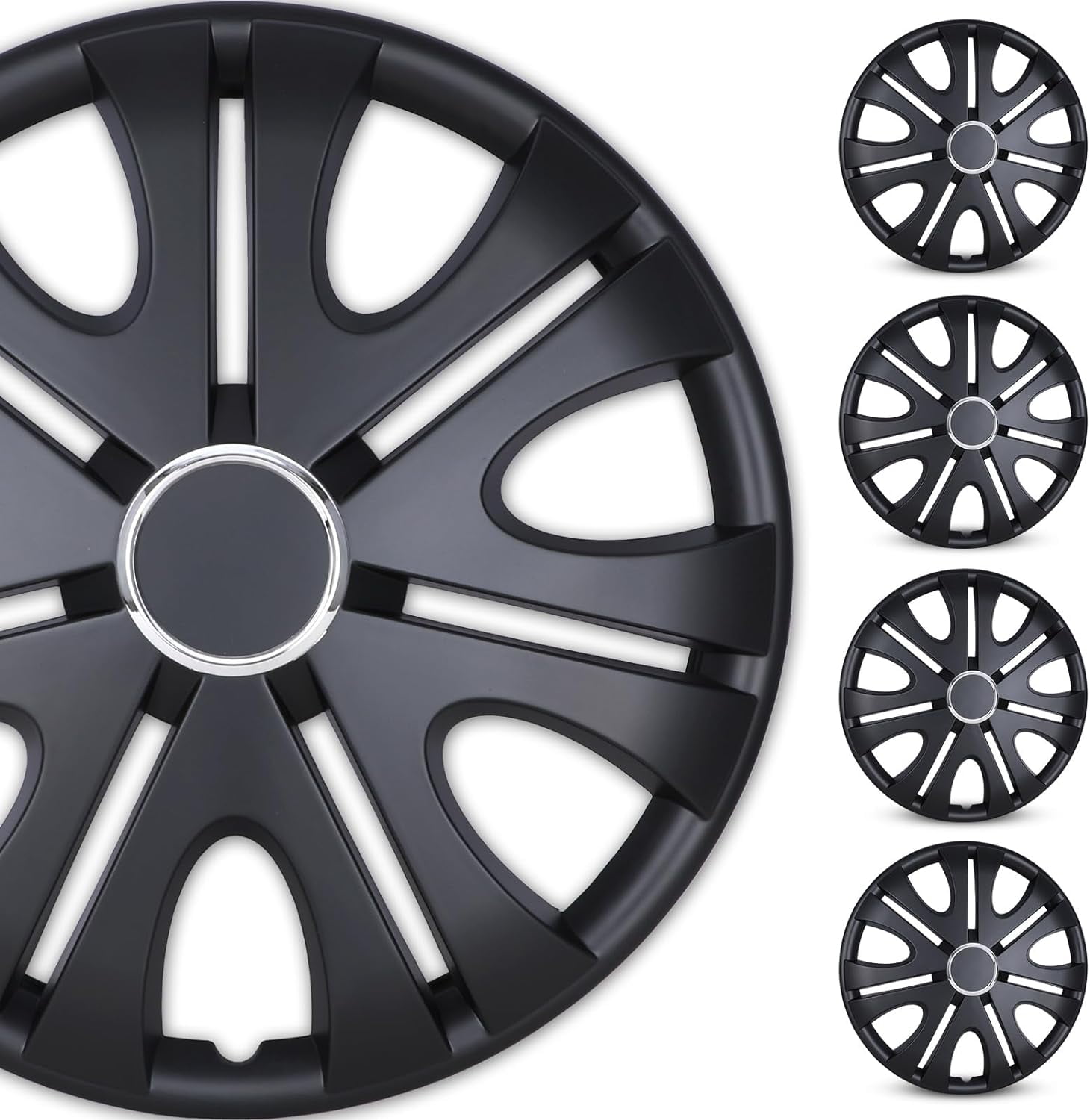 (4 Pack) 15 Inch Universal Black Wheel Rim Cover Hubcaps Snap On Car ...