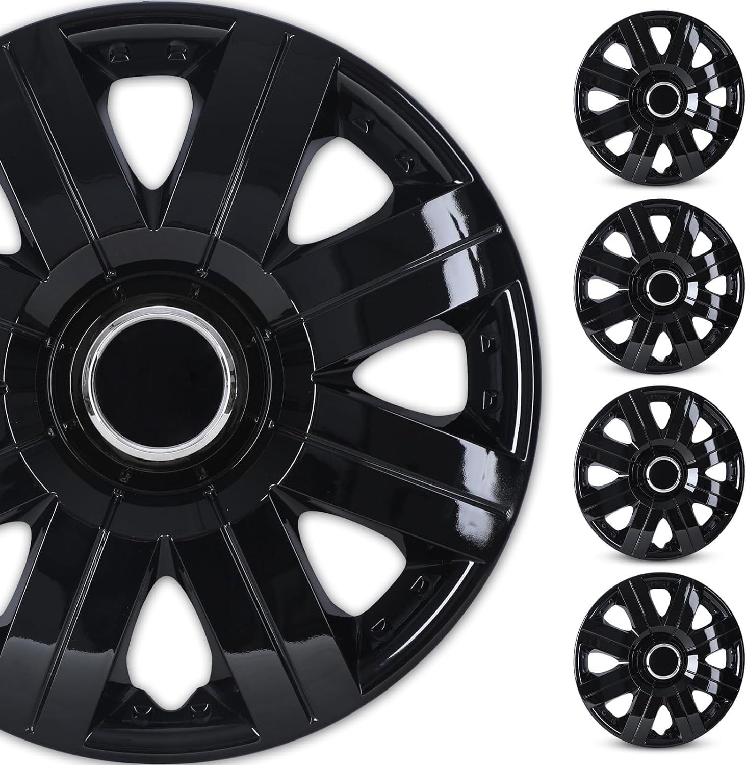 Winjet 15 Inch Wheel Covers & Hub Caps ABS Black Lacquer, Fits R15 Tire ...