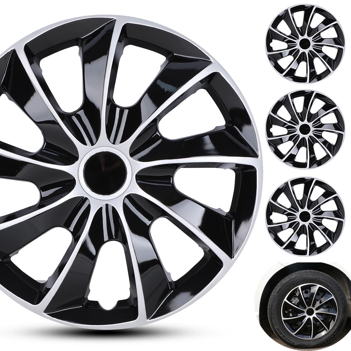 (4-Pack) 15 inch Universal Wheel Rim Cover Hubcaps,Snap on Hub Caps Fit ...