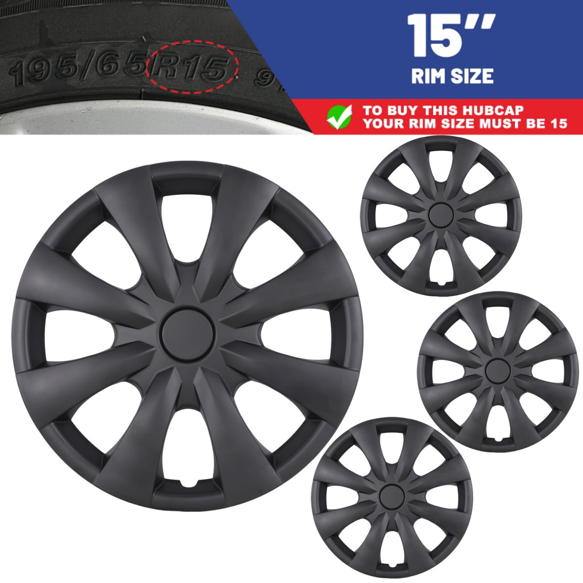 (4 Pack)15" Set of 4 Hubcaps Wheel Rims Cover for 2009-2019 Toyota ...