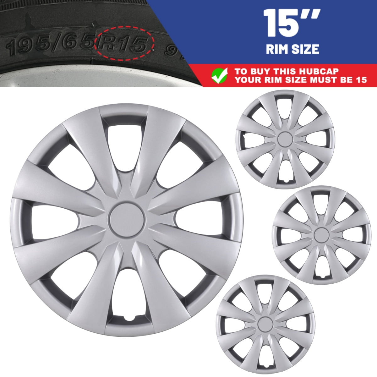 (4 Pack)15" Set of 4 Hubcaps Wheel Rims Cover for 2009-2019 Toyota ...