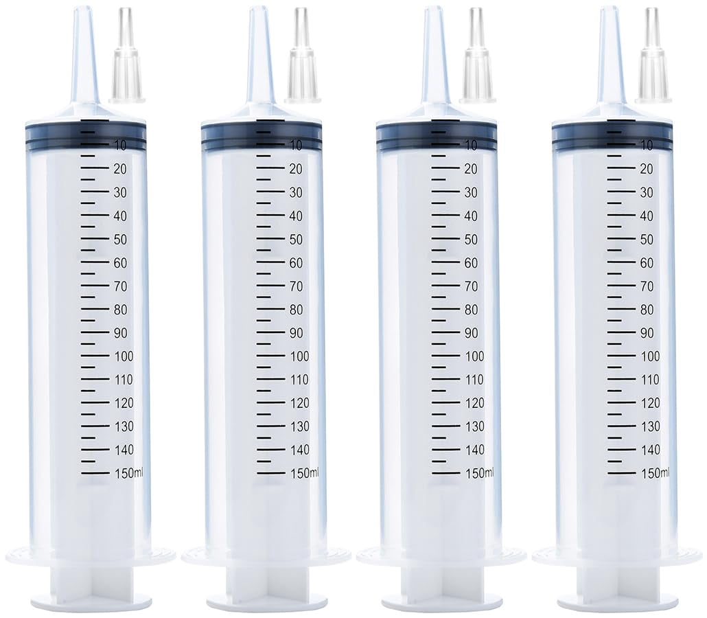 4 Pack 150ml Syringe with Tip Adapter, Large Plastic Garden Industrial ...