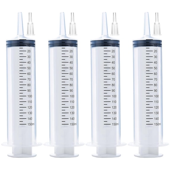 4 Pack 150ml Syringe with Tip Adapter, Large Plastic Garden Industrial ...