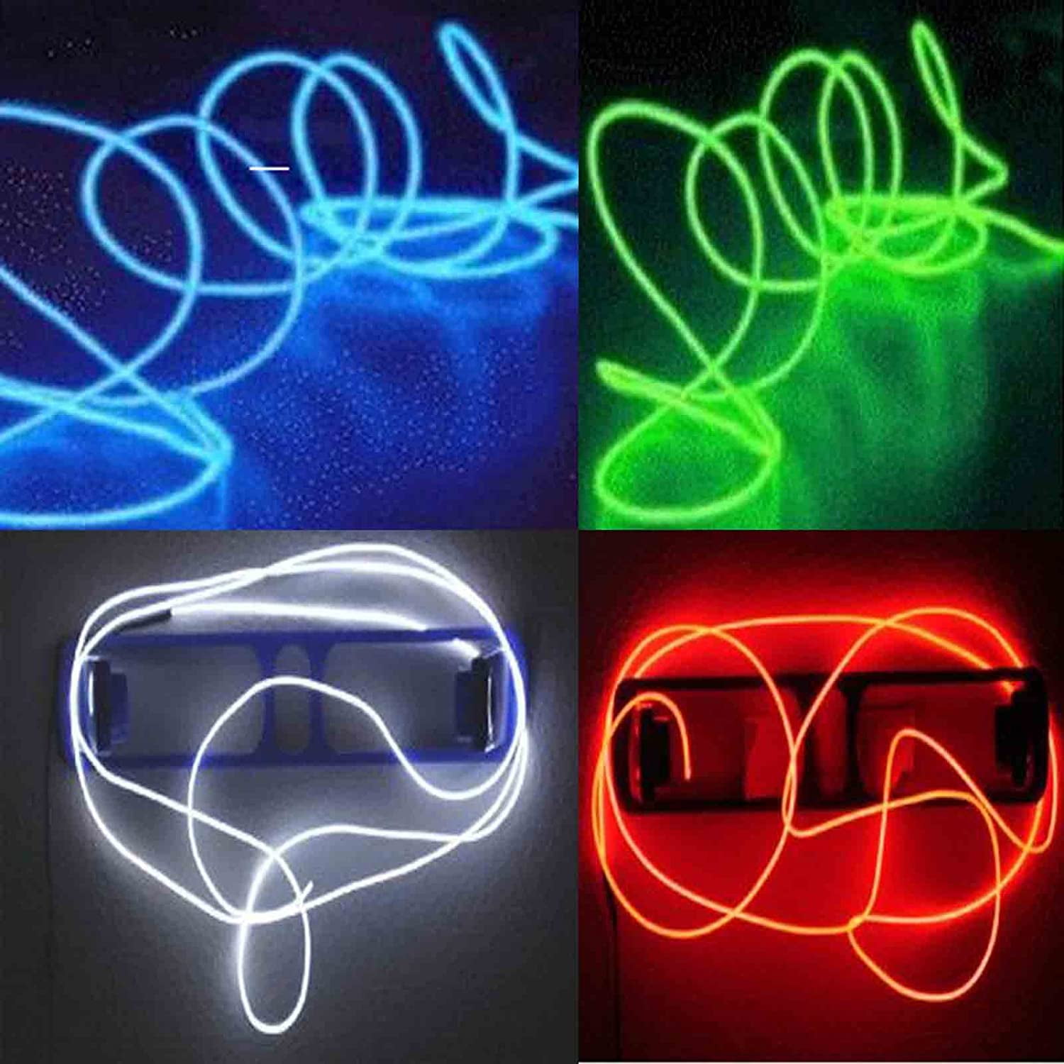 4 Pack 15Ft Glowing Strobing Electroluminescent Wire/El Wire(Blue ...
