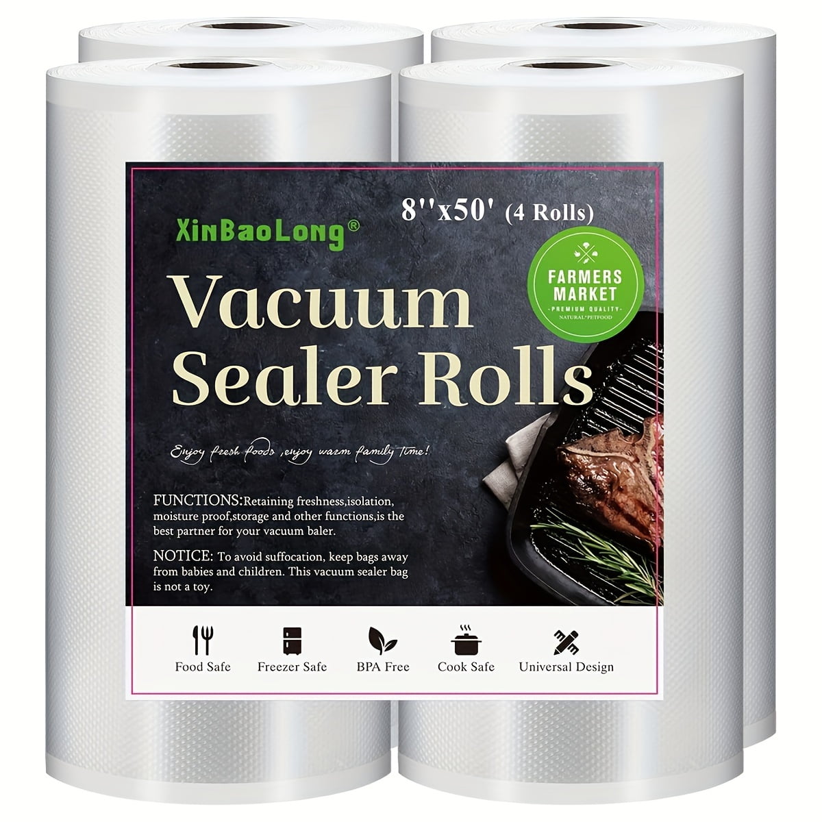 4-Pack 15m BPA-Free Vacuum Sealer Roll Bags - Heavy Duty Plastic for ...
