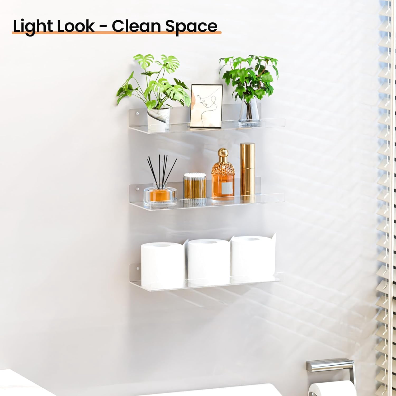 4 Pack 15x6 Inches Clear Acrylic Floating Bathroom Shelves for Wall ...