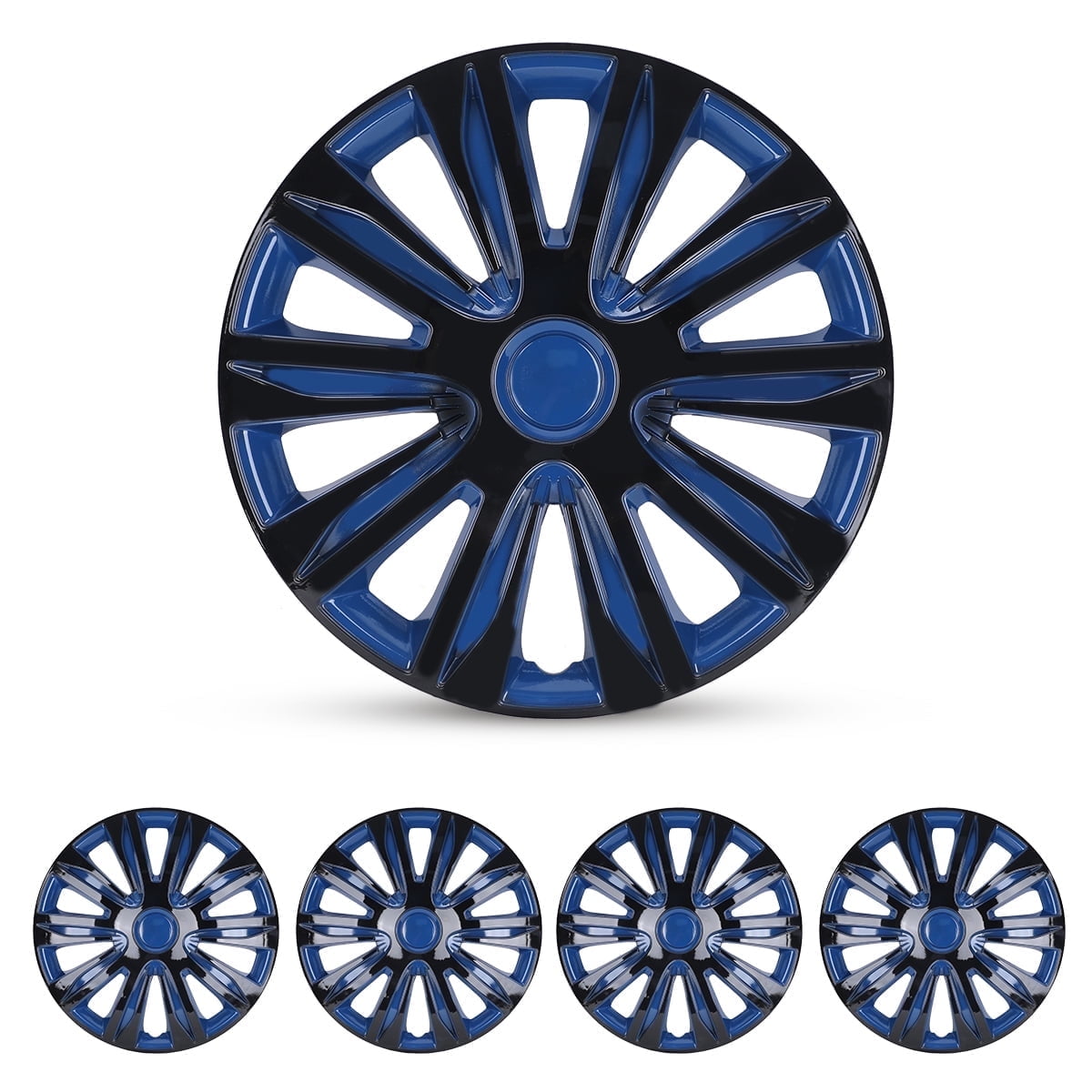 (4 Pack)16" Black & Blue Hub Caps Universal Wheel Rim Cover ABS ...