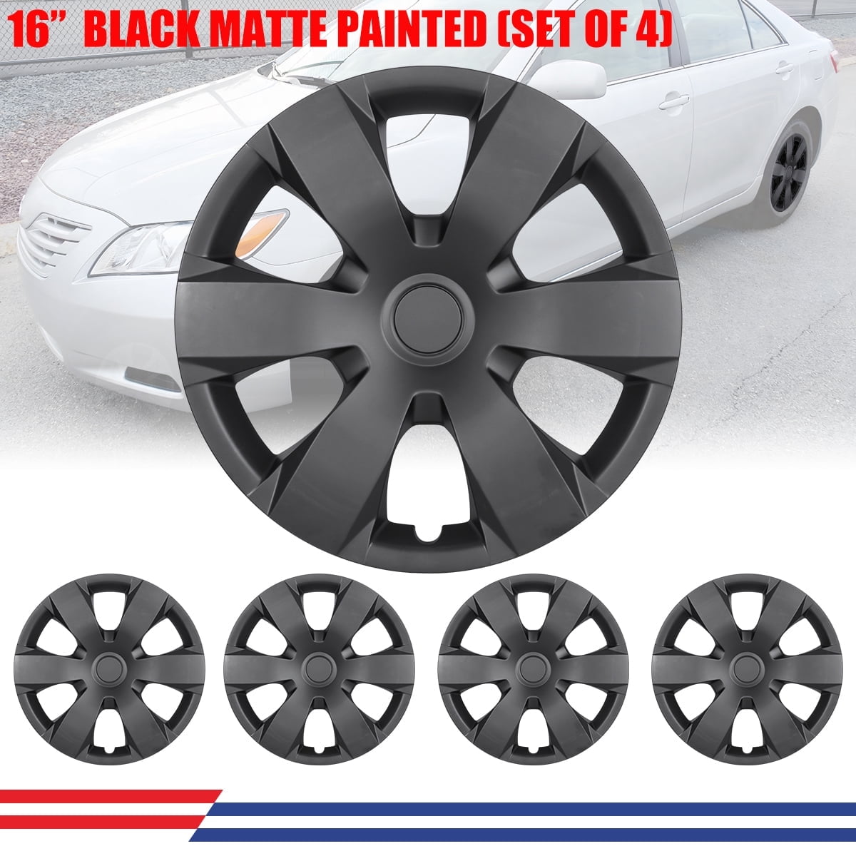 (4 Pack)16" Black Matte Hubcaps Wheel Rims Cover Fit for 2007-2011 ...