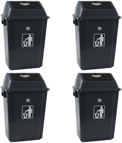 4-Pack 16 Gollon Large Garbage Cans with Lids, Plastic Outdoor Trash ...