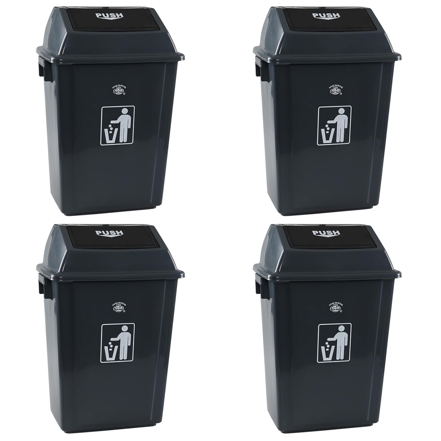4-Pack 16 Gollon Large Garbage Cans with Lids, Plastic Outdoor Trash ...