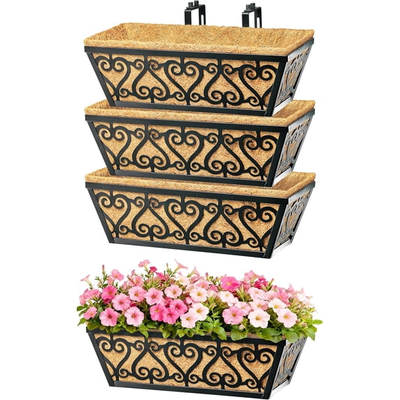 4 Pack 16 Inch Deck Railing Planter Boxes with Adjustable Brackets and ...