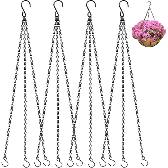 4 Pack, 16 Inch Hanging Basket Chain with Hooks, Black Metal Planter ...