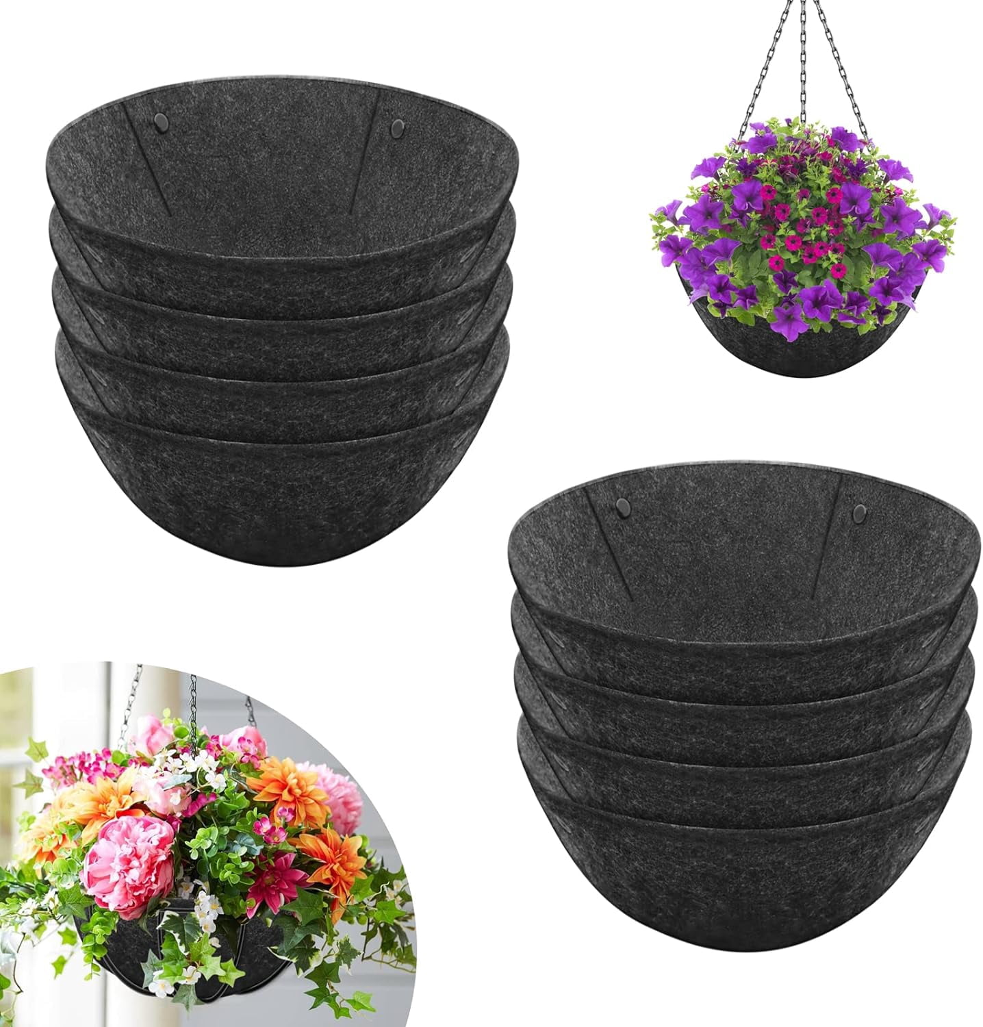 4 Pack 16 Inch Round Fabric Planter Basket Liner- Hanging Basket Liners ...