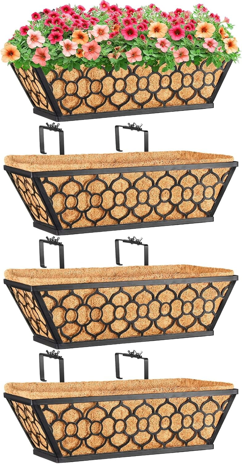 4 Pack 16 Inch Window Boxes Planters with , Metal Deck Railing Planter ...