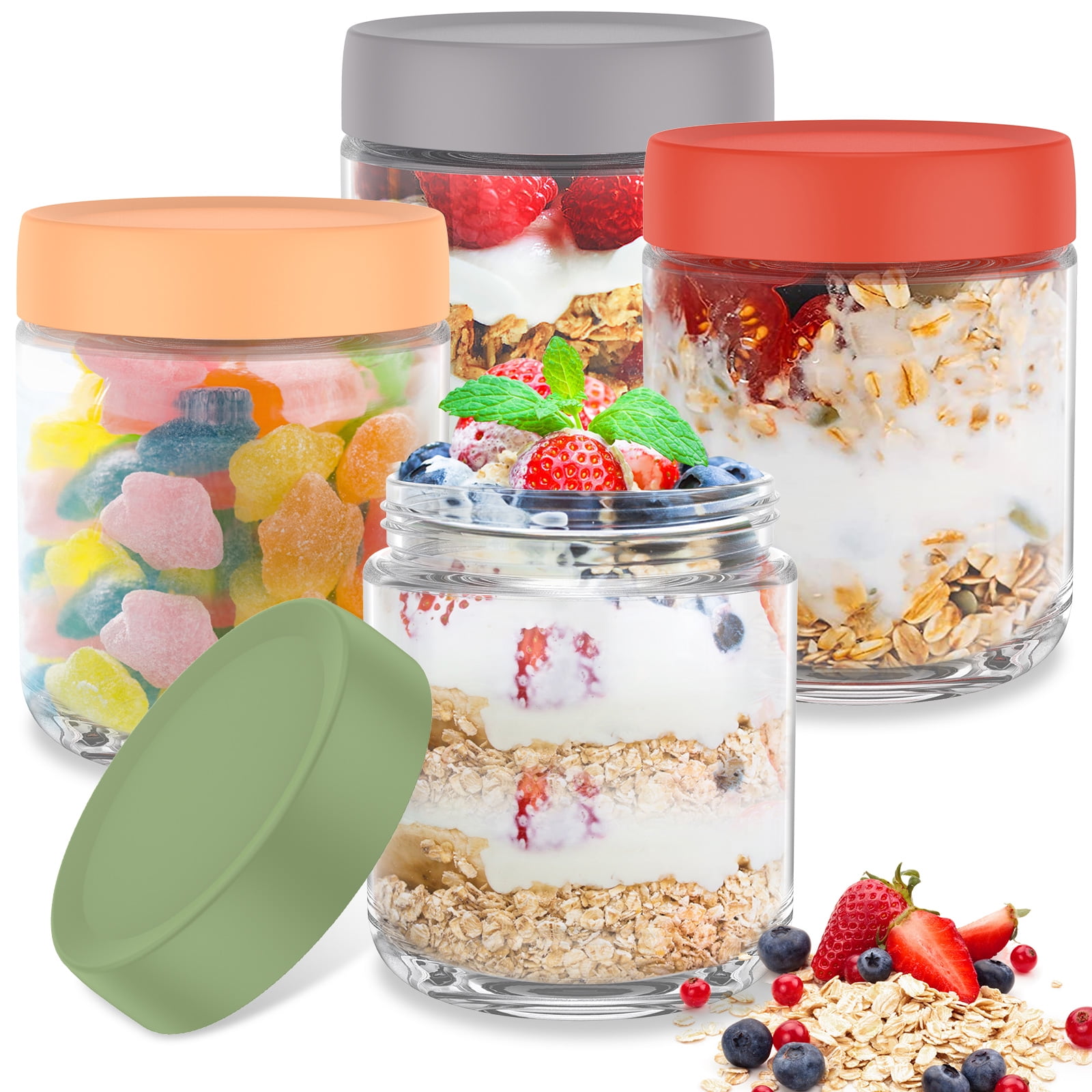 4 Pack 16 OZ Overnight Oats Jar,Glass Jars with Lids for Overnight Oats ...