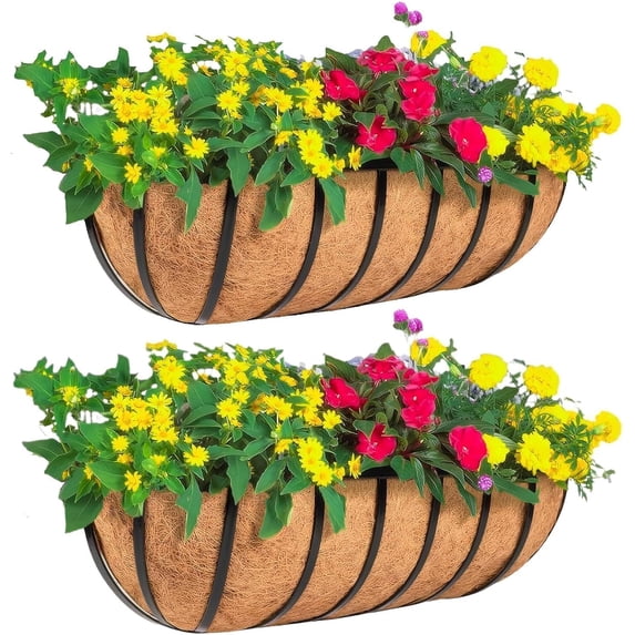 4 Pack 16" Railing Planter Window Box with Coco Fiber Liner Horse ...