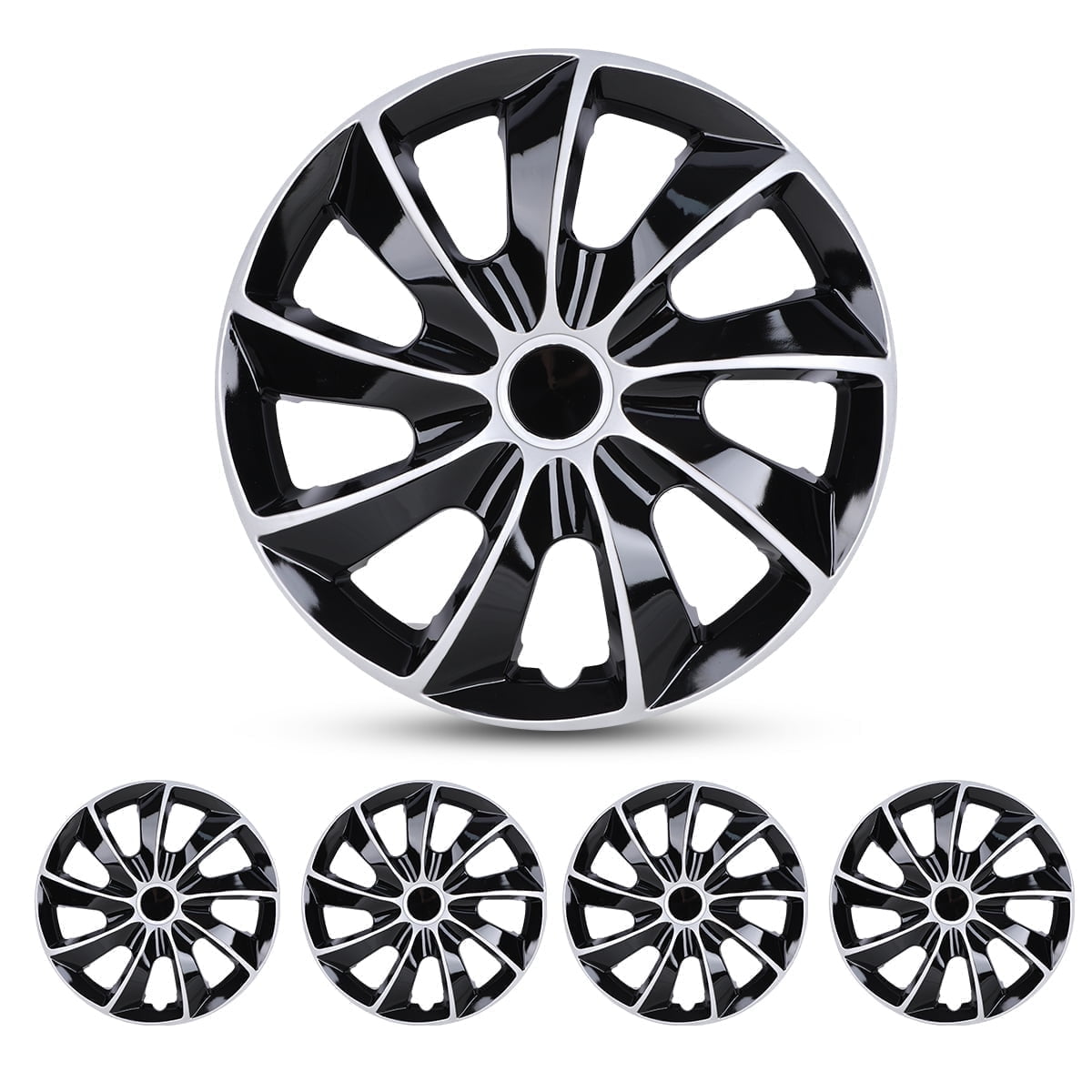 (4 Pack)16" Silver & Black Hub Caps Universal Wheel Rim Cover Exterior ...