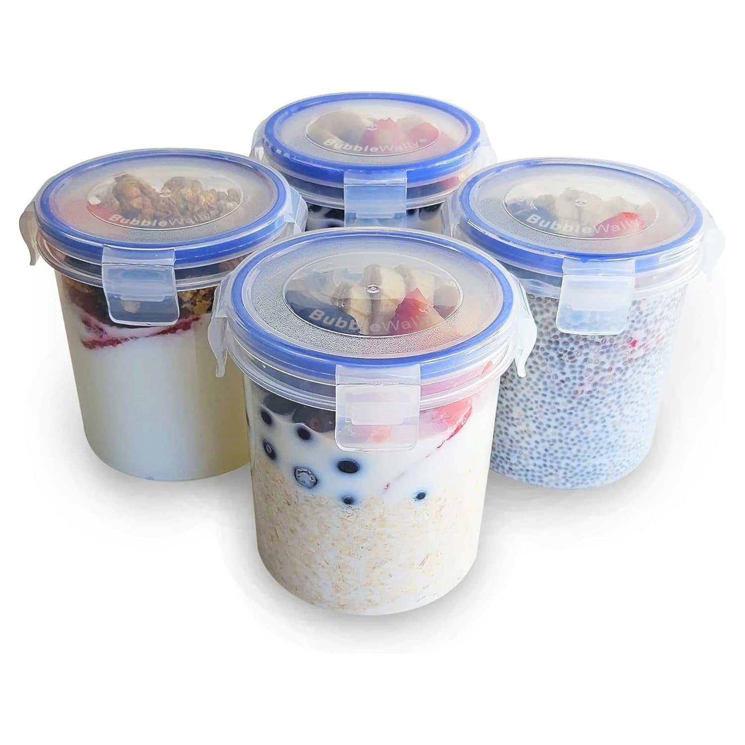 4-Pack 16 oz Oatmeal Containers with Snap Lock Lids, Plastic Storage ...