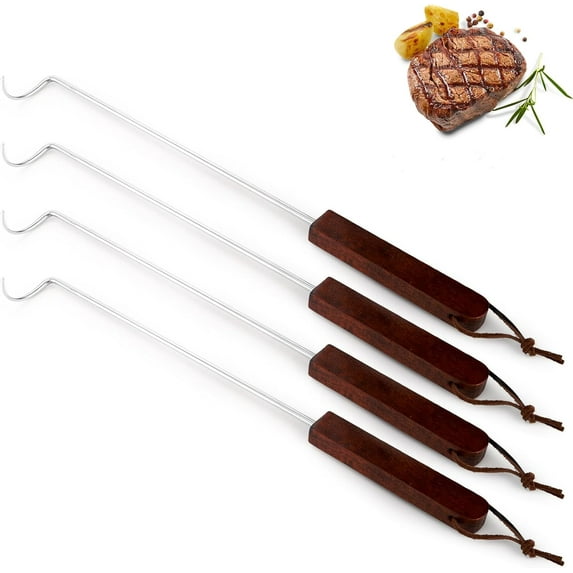 4 Pack 17 Inch Pigtail Food Flipper with Wooden Handle, Stainless Steel ...