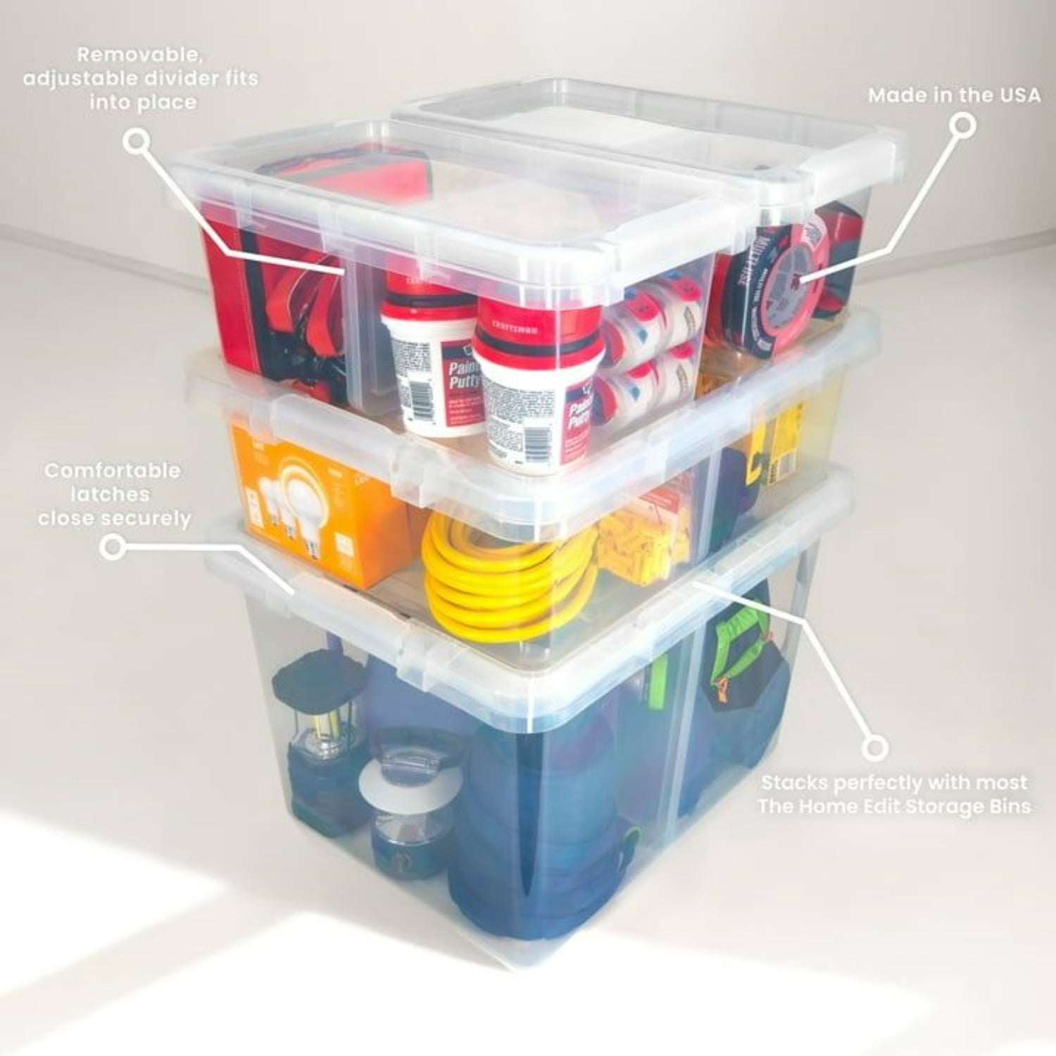 4 Pack 17 Quart Clear Storage Bin Latched Container with Removable ...