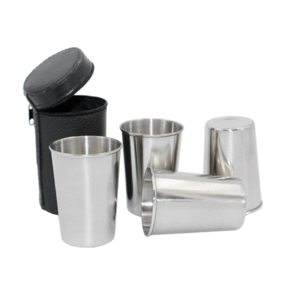 4-Pack 170ml Portable Stainless Steel Camping Beer Whiskey Cup with Lid - Walmart.com