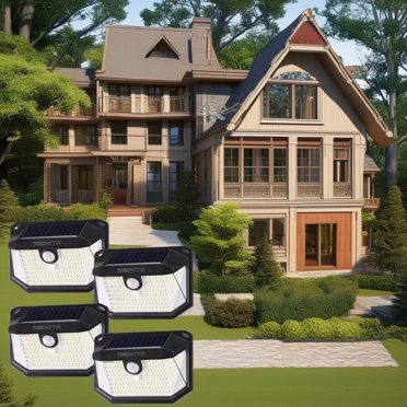 TORCHSTAR 4-Pack LED Solar Outdoor Security Lights with Motion Sensor, Adjustable Dual-Head ...