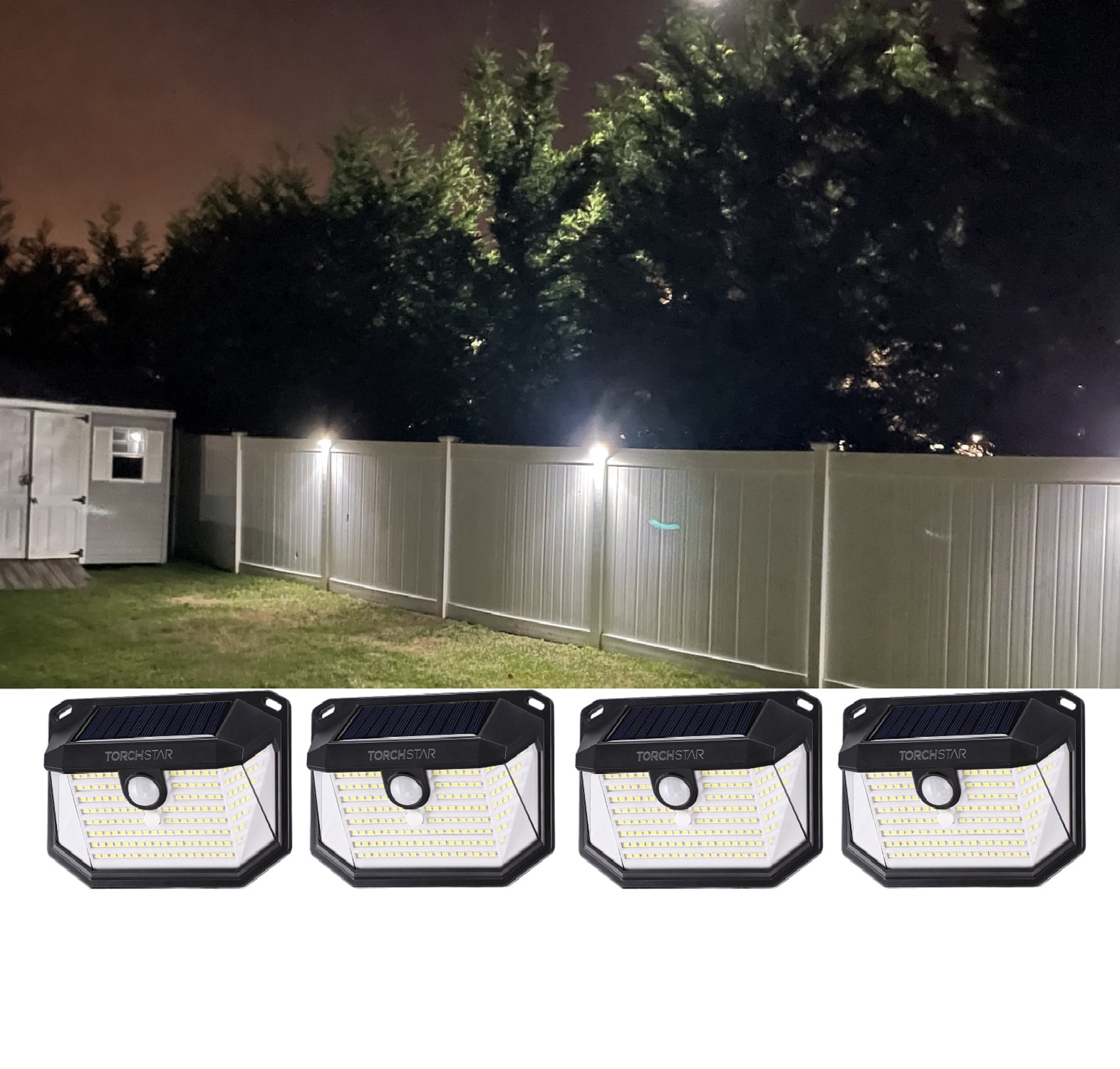 4 Pack 178 LEDs Solar Lights with Motion Sensor, IP65 Waterproof, 6500K Pure White, 3 Lighting ...