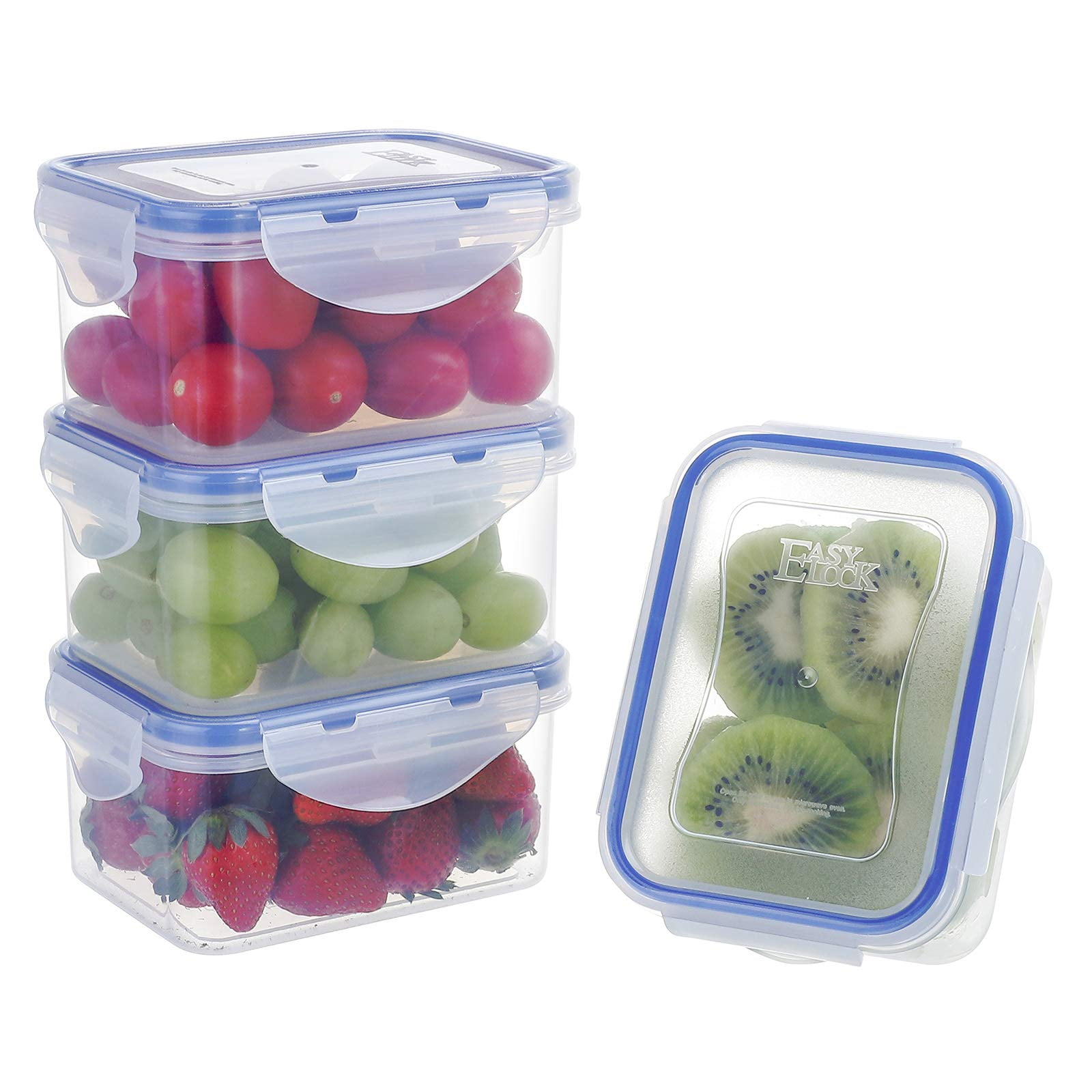 4 Pack 17oz Rectangle Plastic Storage Containers Set for Food Airtight ...