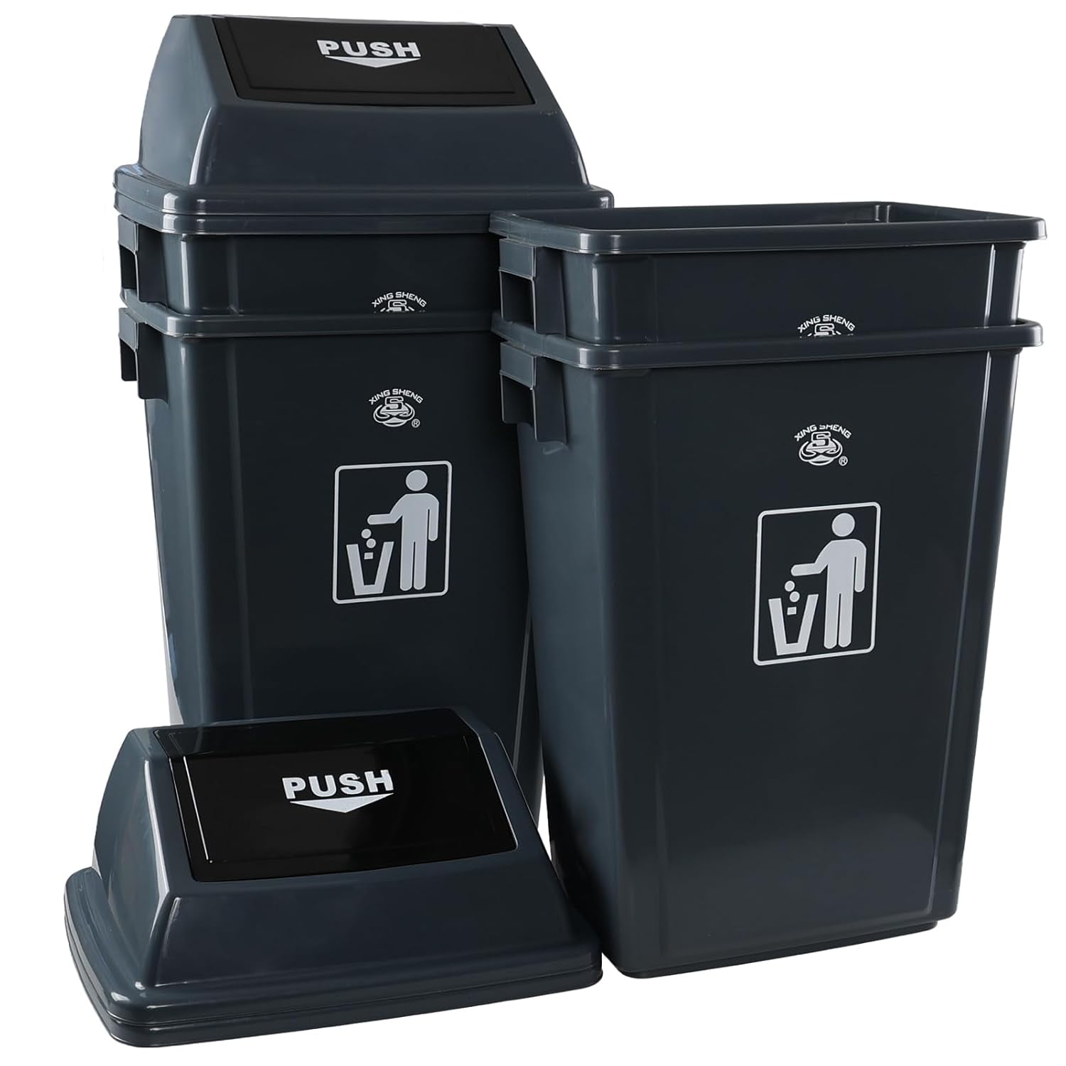 4 Pack 18 Gal Plastic Garage Can with Swing Lid, Heavy-Duty Recycle Bin ...