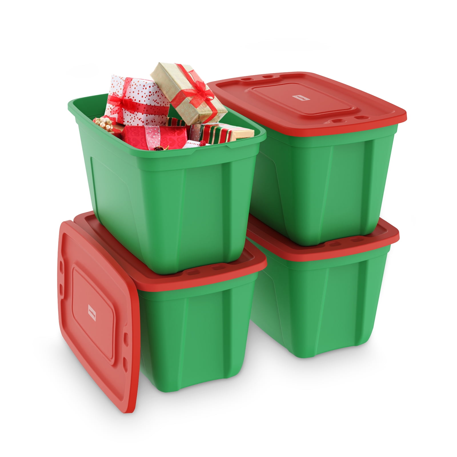 4 Pack 18 Gallon Christmas Storage Bins with Lids, Stackable Totes ...