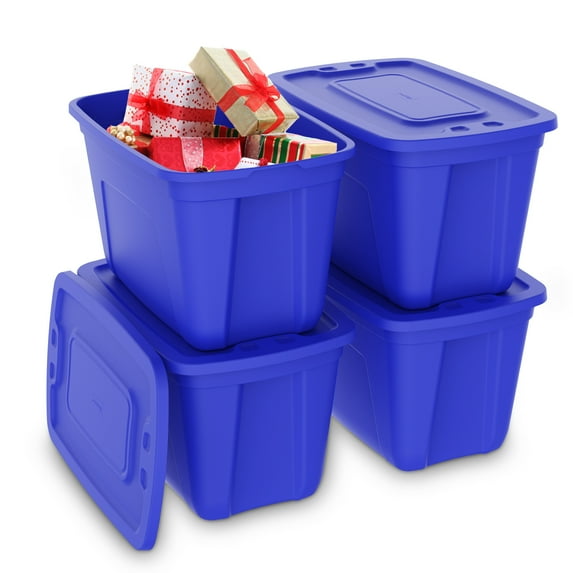 SimplyKleen 4-Pack Stackable 18 Gallon Storage Totes with Lids - Blue ...