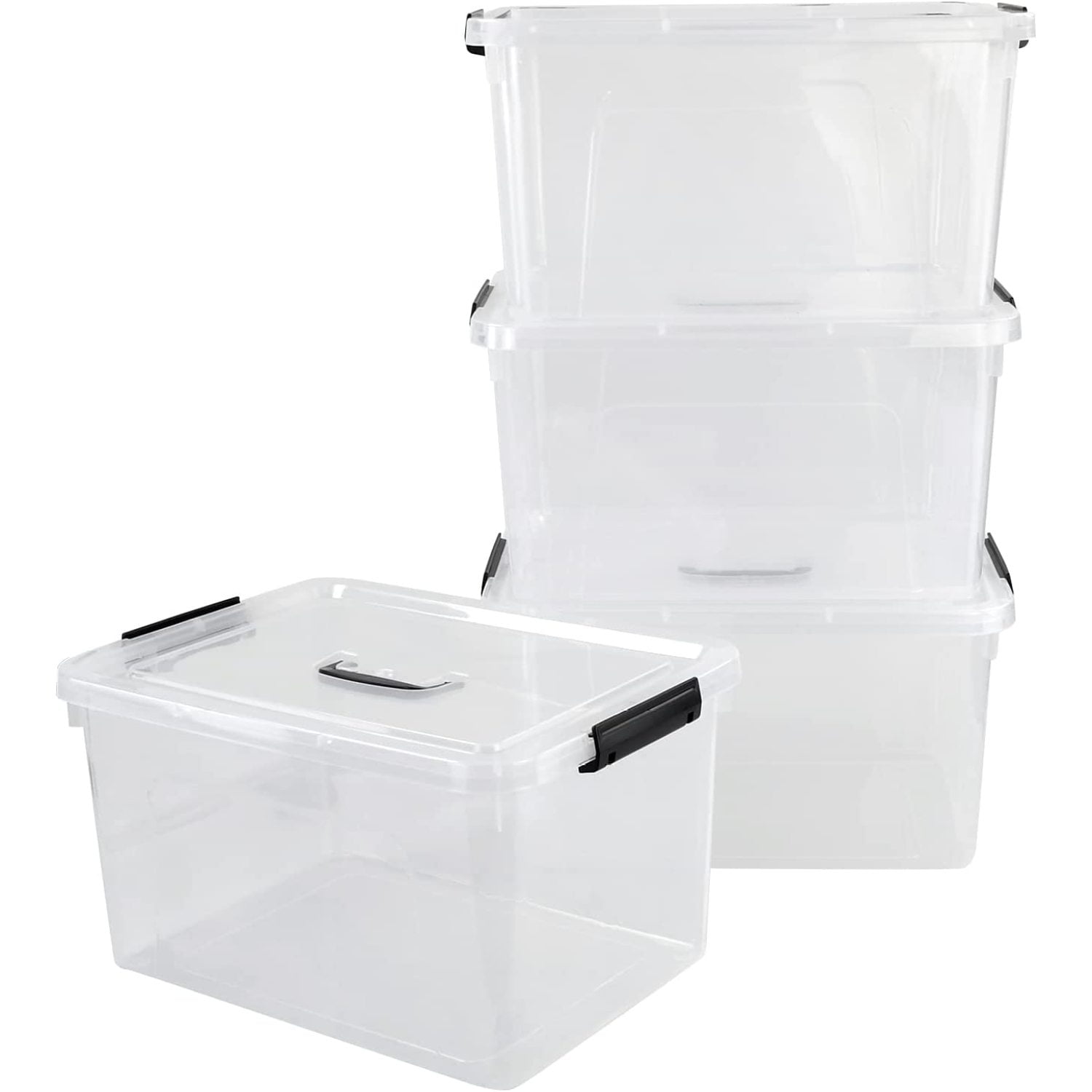 4-Pack Snap Covered 18L Clear Plastic Storage Box Container with Handle ...