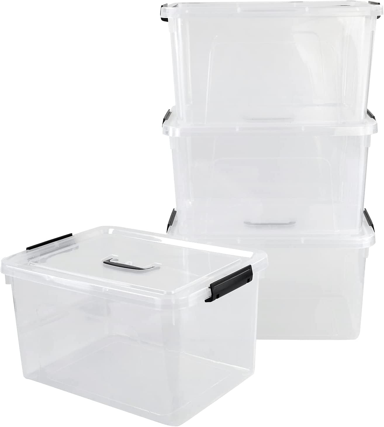 4-Pack 18 L Plastic Storage Box Container, Clear Latch Bin with Handle ...