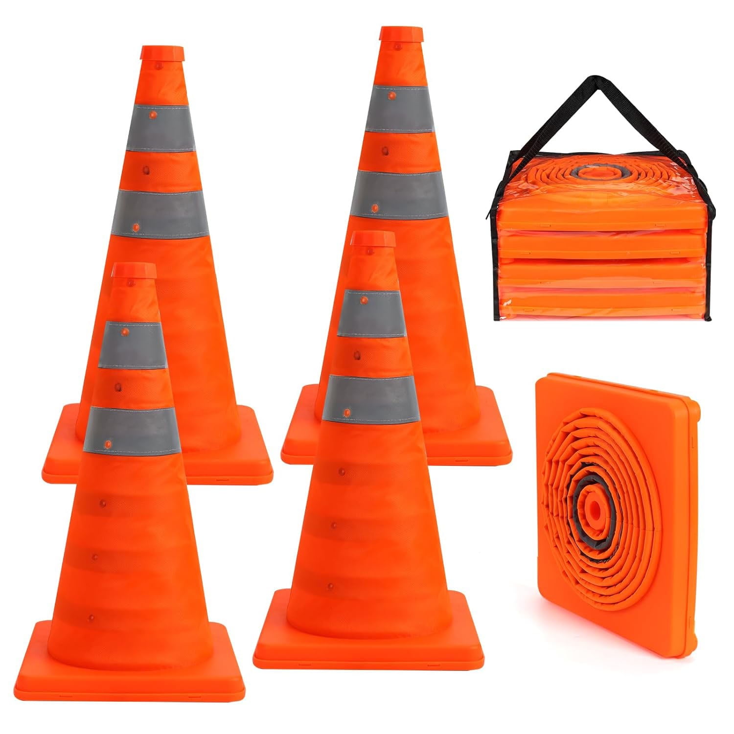 4 Pack 18 inch Collapsible Traffic Cones, Safety Cones, Multi Purpose ...