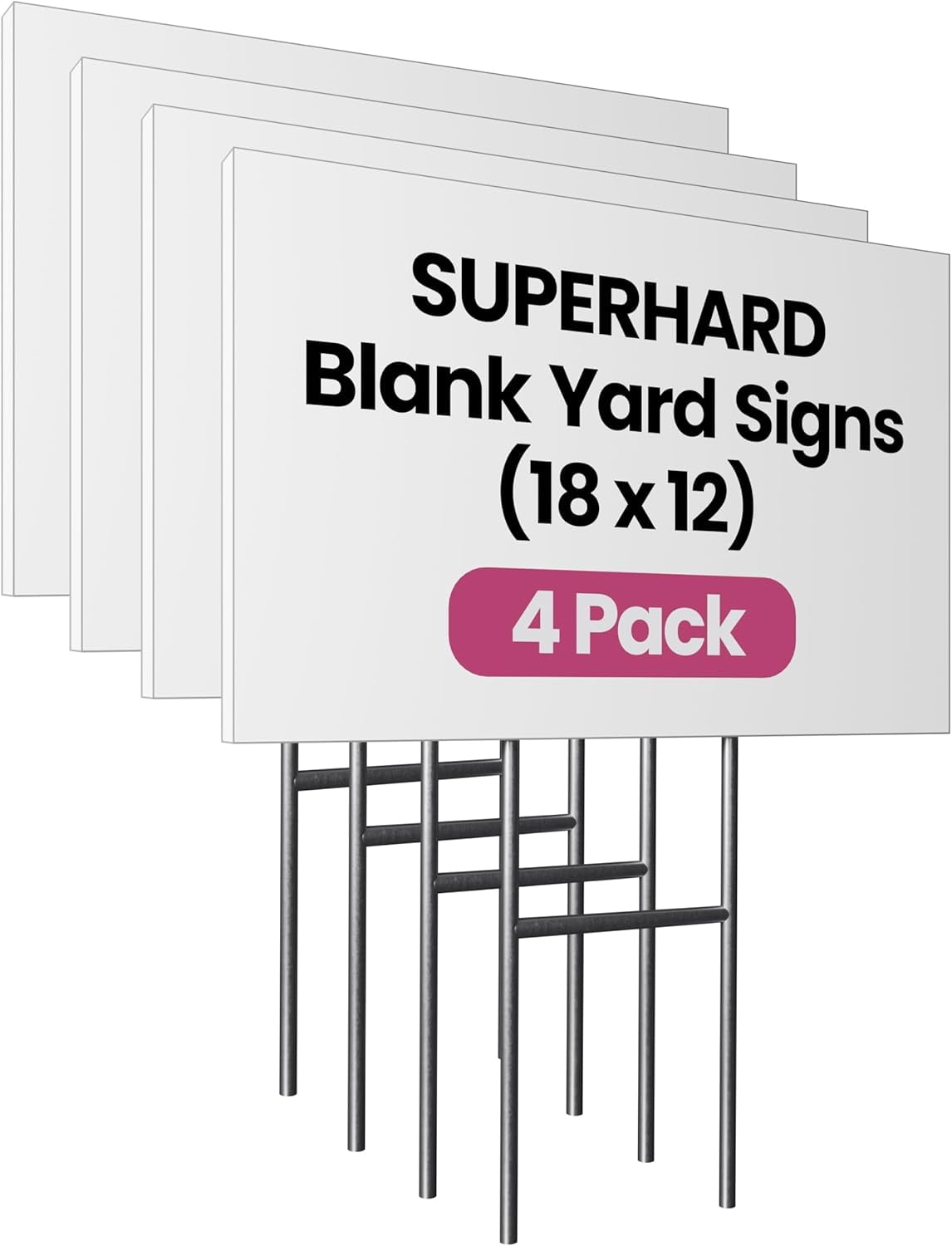 4 Pack 18 x 12 White Blank Yard Signs with Metal Stakes, Waterproof Corrugated Plastic Signs for ...