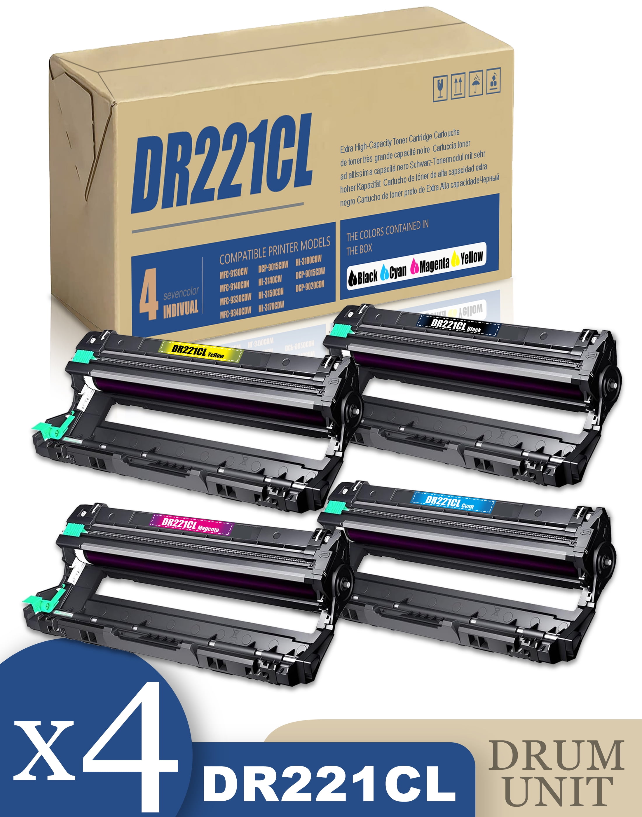 ALUMUINK 4-Pack DR221CL Drum Unit Replacement for Brother Printers ...