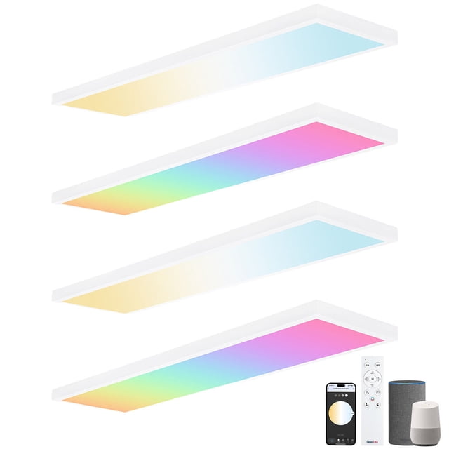 4 Pack 1x4 FT LED Flat Panel Light, RGBCW Ceiling Light, Surface Mount ...
