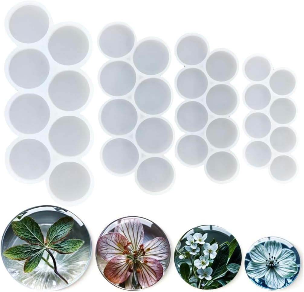 4 Pack 2'', 1.75'', 1.5'', 1.25'' Resin Circle Molds, 32-Cavity Flat ...