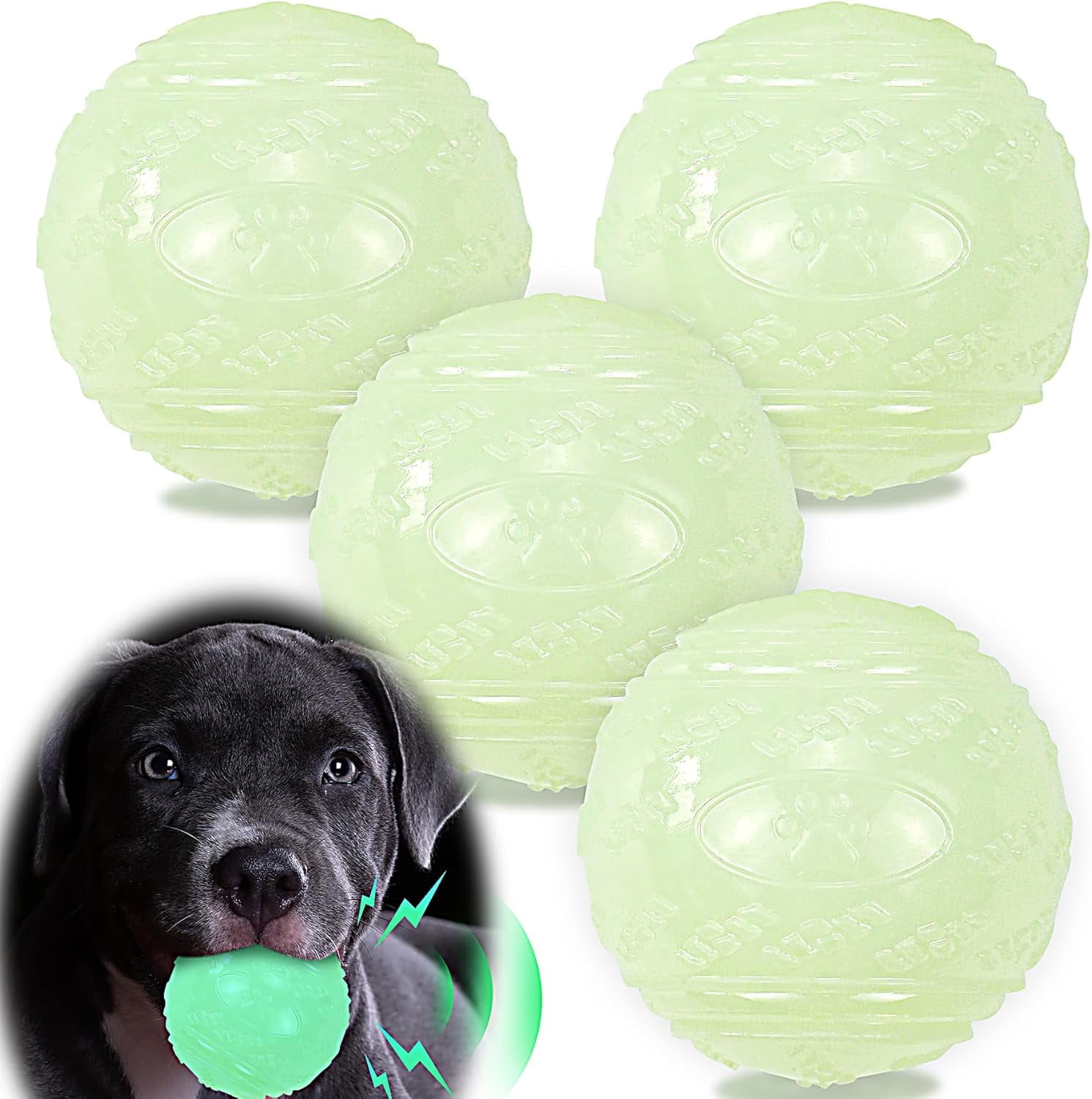 4-Pack 2.5” Glow in The Dark Squeaky Dog Balls, Durable Glowing Bouncy ...